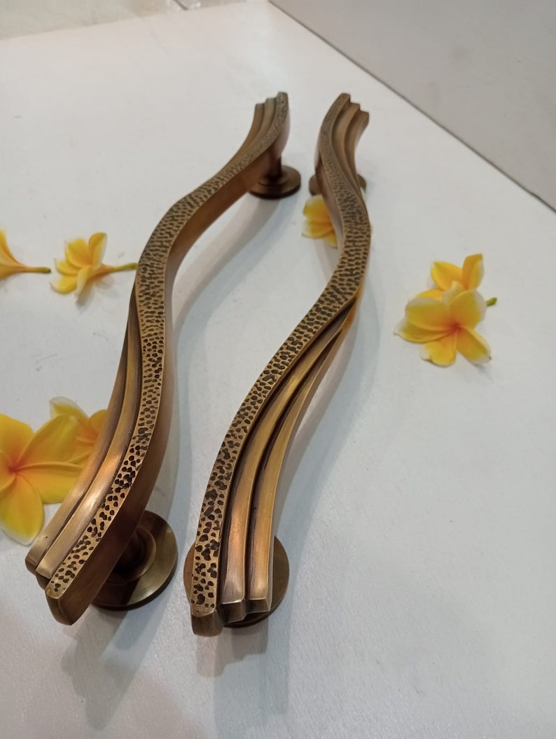 Set of 2pcs Art Deco Brass Door Pull Handle, Wavy Design, 17.12 ...
