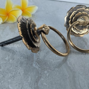 3.00" Solid Brass Sun Flower Ring Pull Knobs | Retro Solid Round ...