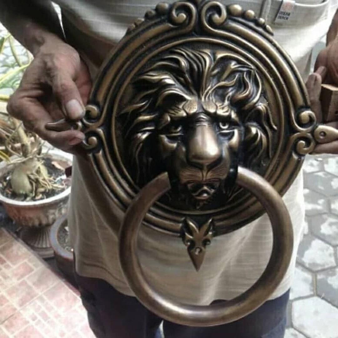 11.81 Inches Vintage Big Lion Head Brass Door Knocker Brass Door Pull ...