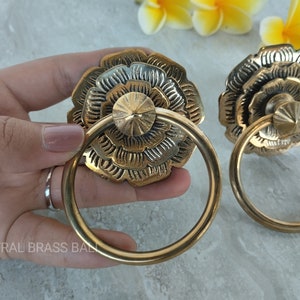 3.00" Solid Brass Sun Flower Ring Pull Knobs | Retro Solid Round ...