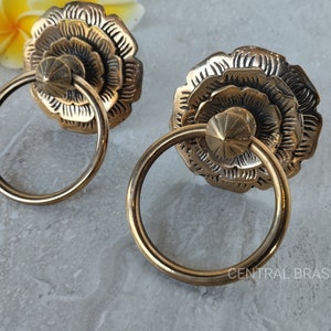 3.00" Solid Brass Sun Flower Ring Pull Knobs | Retro Solid Round ...