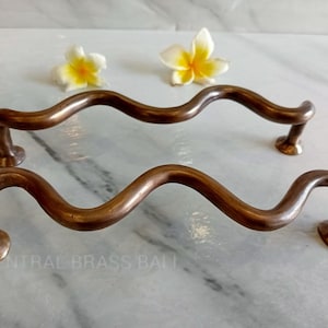 4PCS Wavy Brass Cabinet Handles, Vintage Wiggle Drawer Pulls, Solid ...
