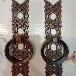 Pair of Vintage Main Entry Door Handle Pull Elegant Carved Rope Door ...