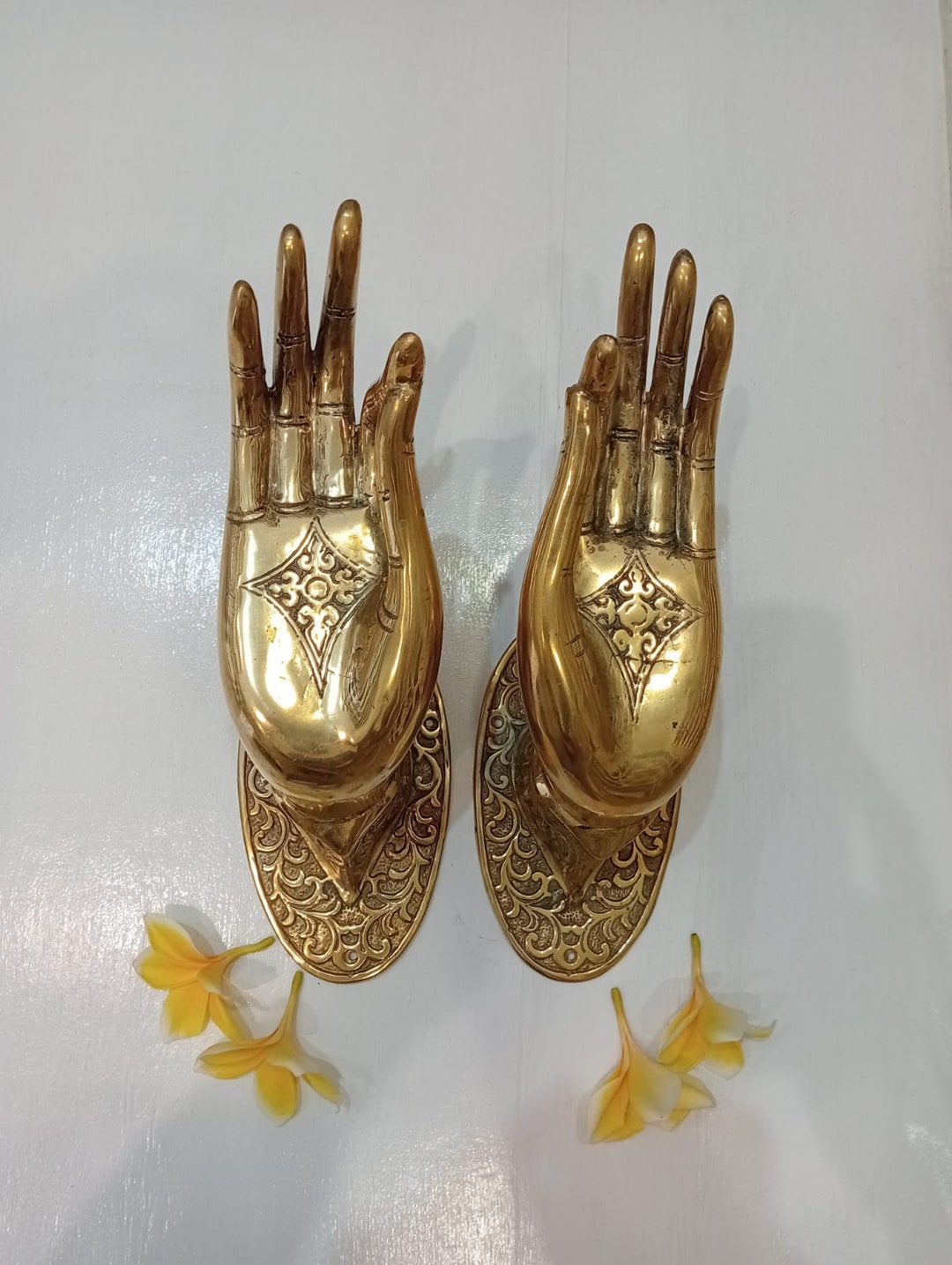2x Large Beautiful Buddha Gyan Mudra Hand Shape Handles, Aged Polished ...