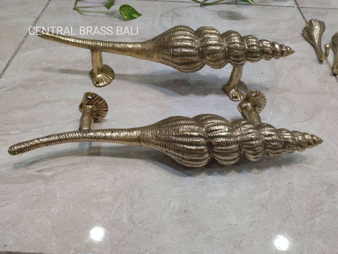 Pair Brass Shell Door Handle Set, Seaside Decor (13.77 Inch) - Etsy