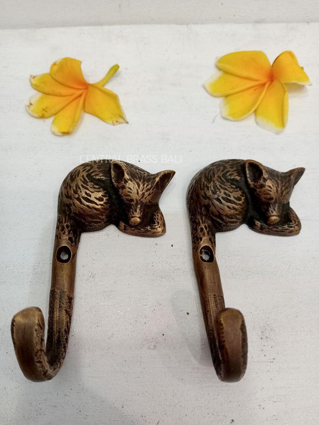 6xpcs ANTIQUE SLEEP FOX| Mouse Head Hook Hanger Solid Brass Vintage ...