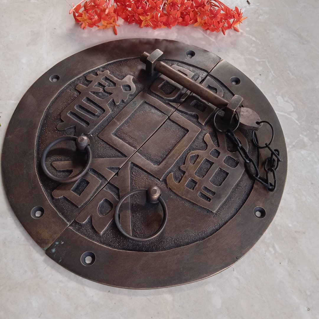 11.81" Solid Brass Retro Round Latch With Ring Pull Chinese Door LATCH ...