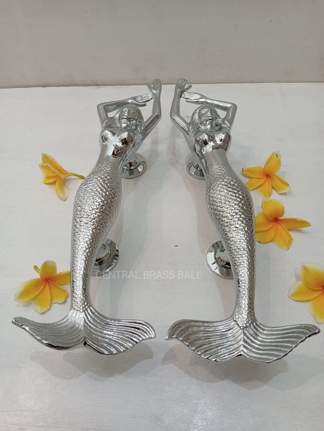 15.35 Inches Pair Door Pull Shiny Silver MERMAID Handle, Barn Door ...