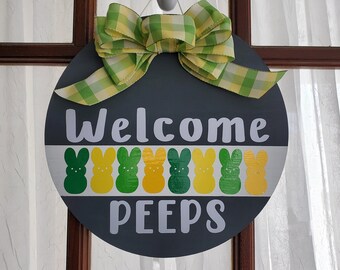 Welcome Peeps 12 Round Hanging Wooden Sign - Etsy