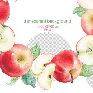 Watercolor Apple Wreath, Autumn Round Frame, Fall Clipart Png, Fruit ...