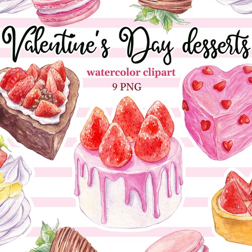 Watercolor Strawberry Cake and Desserts Digital Clipart. - Etsy