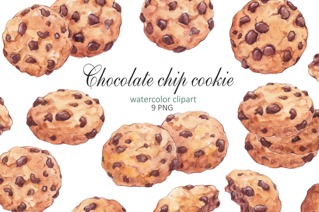Watercolor Chocolate Chip Cookie Clipart PNG - Etsy