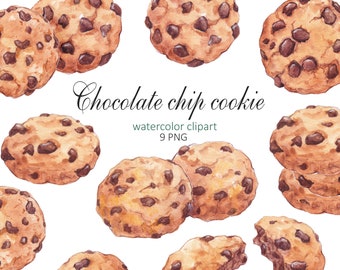 Chocolate Chip Cookie Clipart Watercolor Bundle Dessert Clipart ...