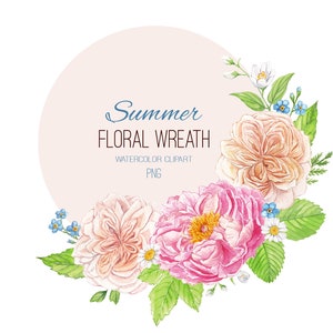 Watercolor Floral Wreath Made of Peony, Roses and Wildflowers. Flower ...