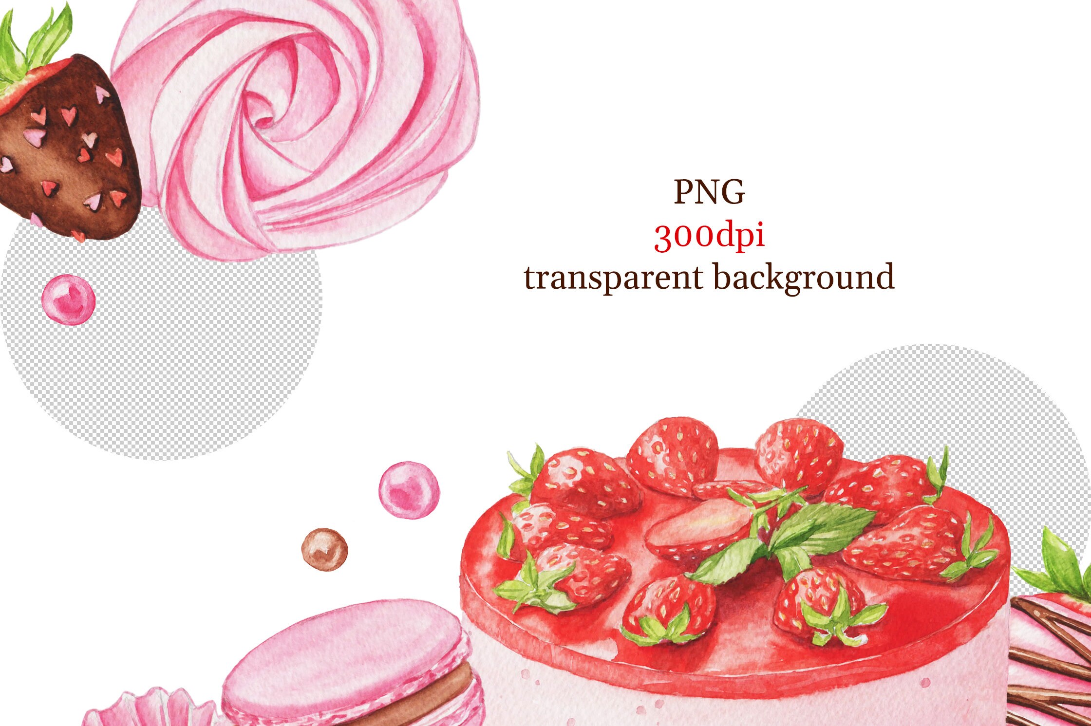 Watercolor Strawberry Cake and Desserts Digital Clipart. Valentine ...