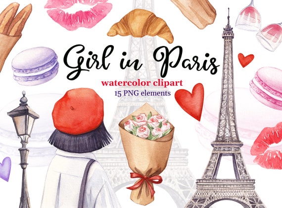 Watercolor Paris Clipart. Eiffel Tower Print in PNG. France | Etsy