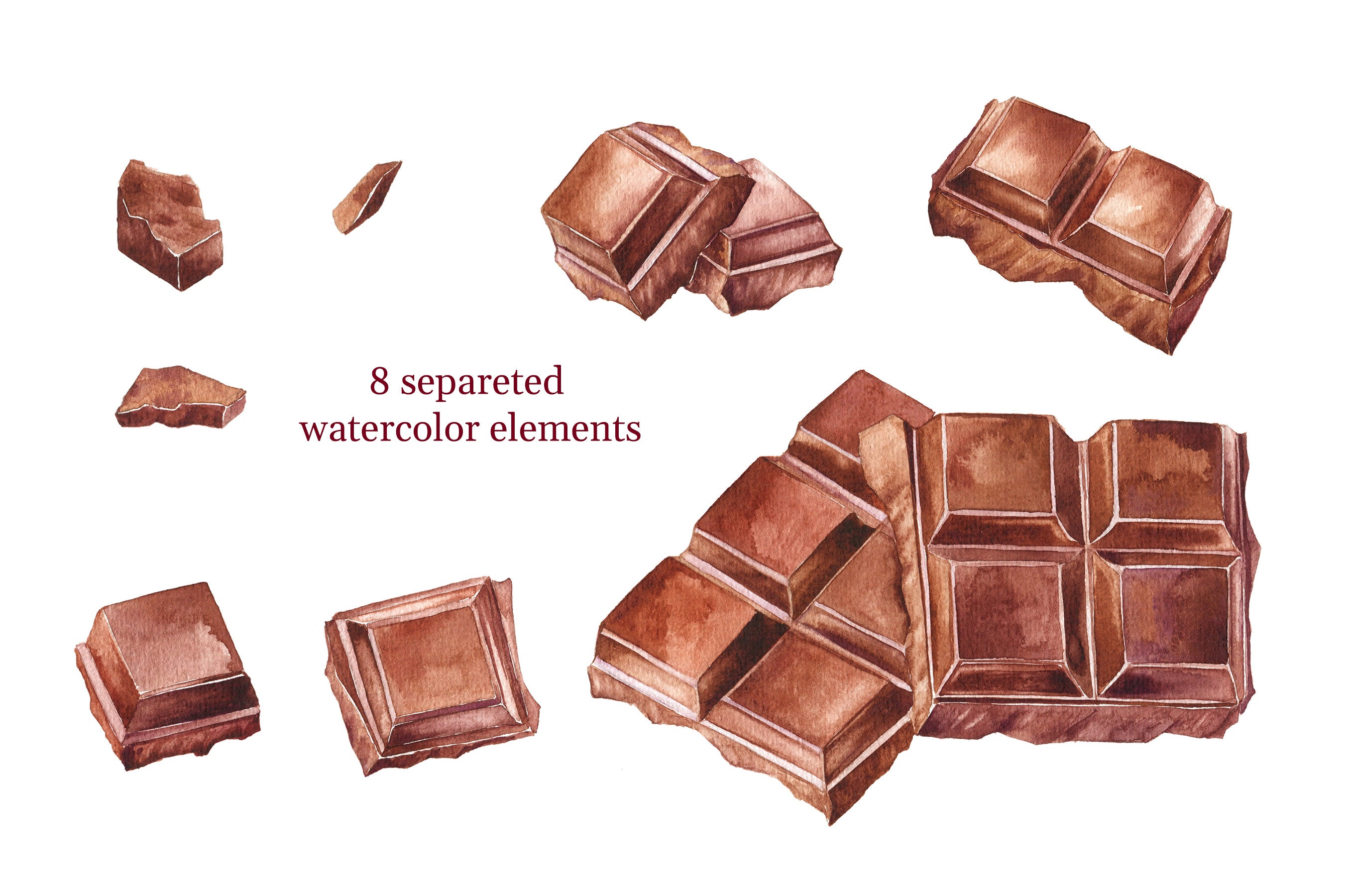 Watercolor Chocolate Clipart. Digital Print in PNG - Etsy