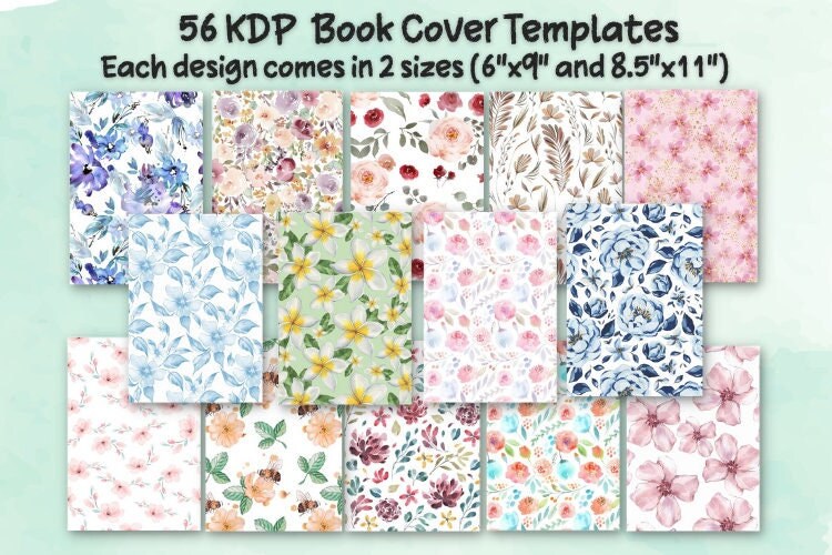 56 KDP Book Cover Template, 14 Floral Digital Papers,book Cover Design ...