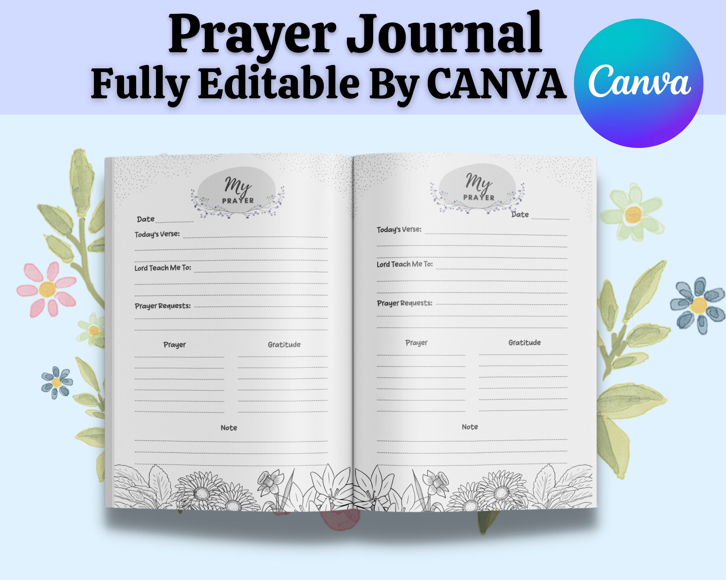 Prayer Journal Canva Template Fully Editable, Commercial Use - Etsy