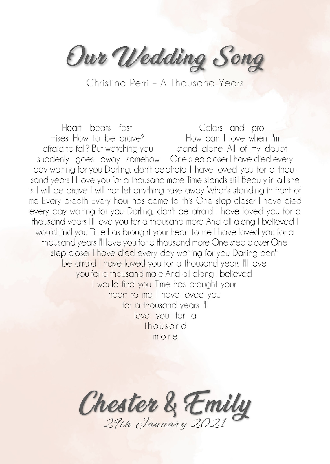 Personalized Heart Shaped Lyrics Print DIGITAL FILE Favorite Song ...