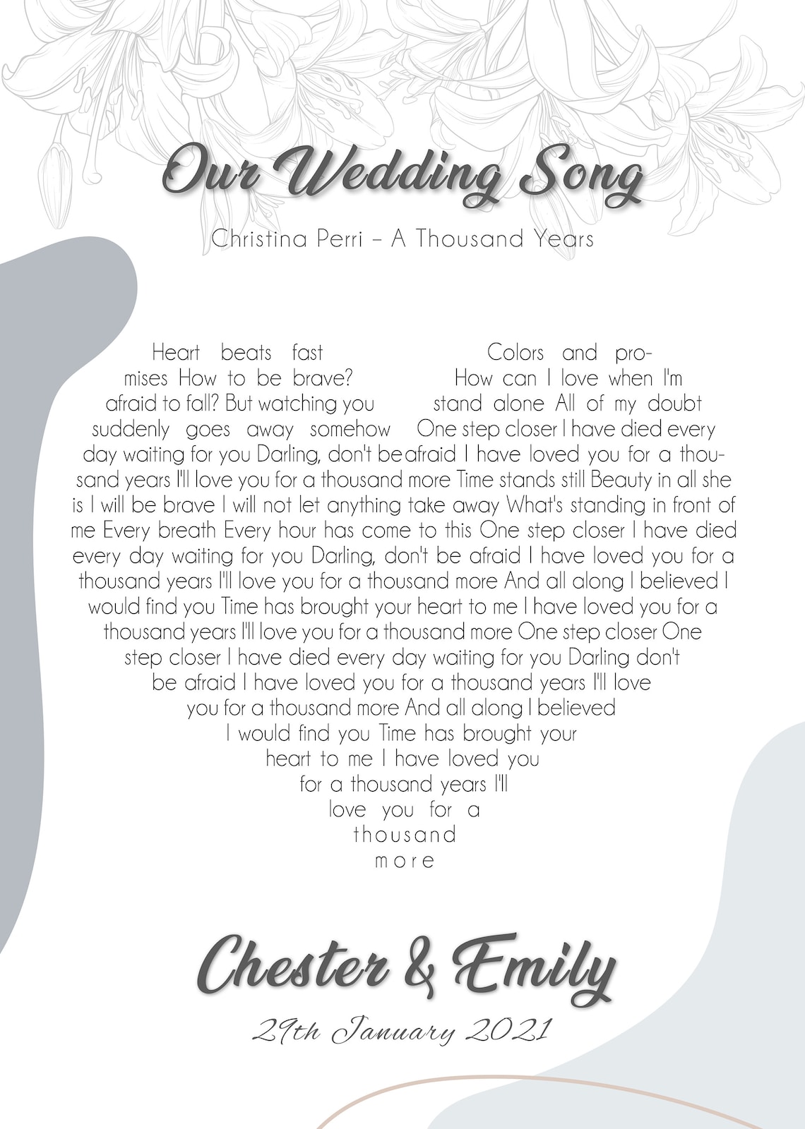 Personalized Heart Shaped Lyrics Print DIGITAL FILE Favorite Song ...