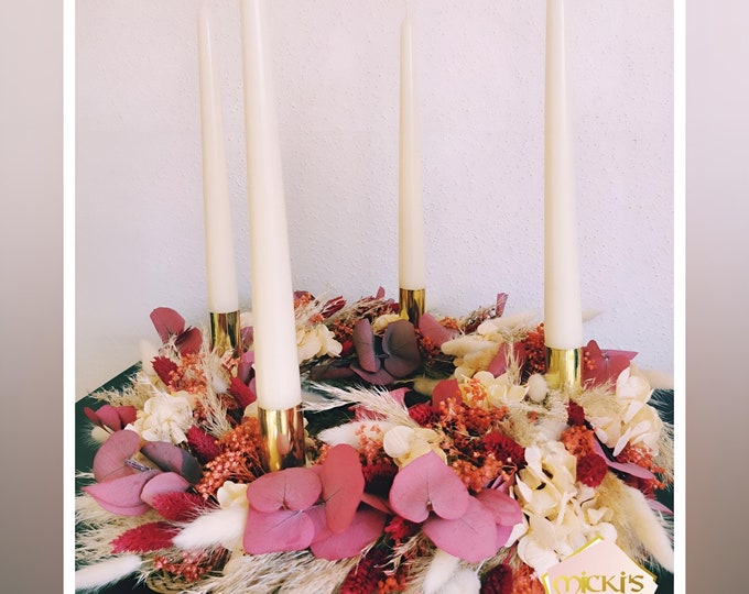 Adventskranz, Adventskranz aus Trockenblumen, Pampasgras, Tischkranz ...