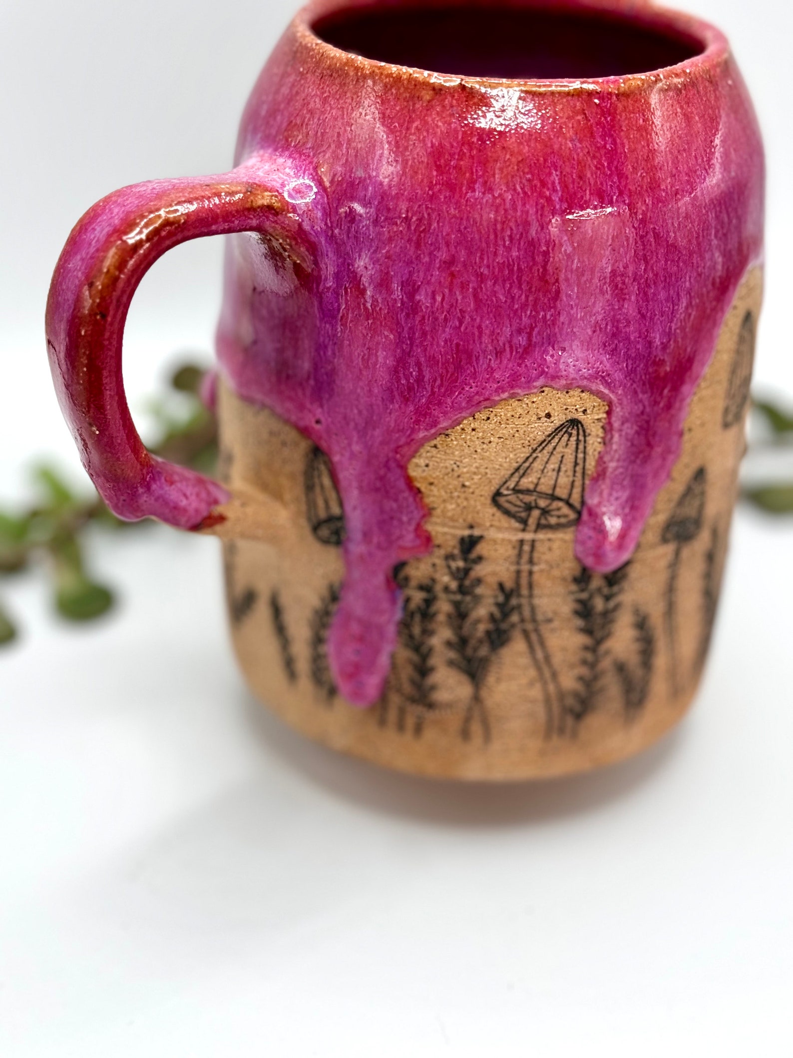 Mushroom Drip Pink Mug 18 Oz. Mug Pottery Handmade Large Mug Cozy ...