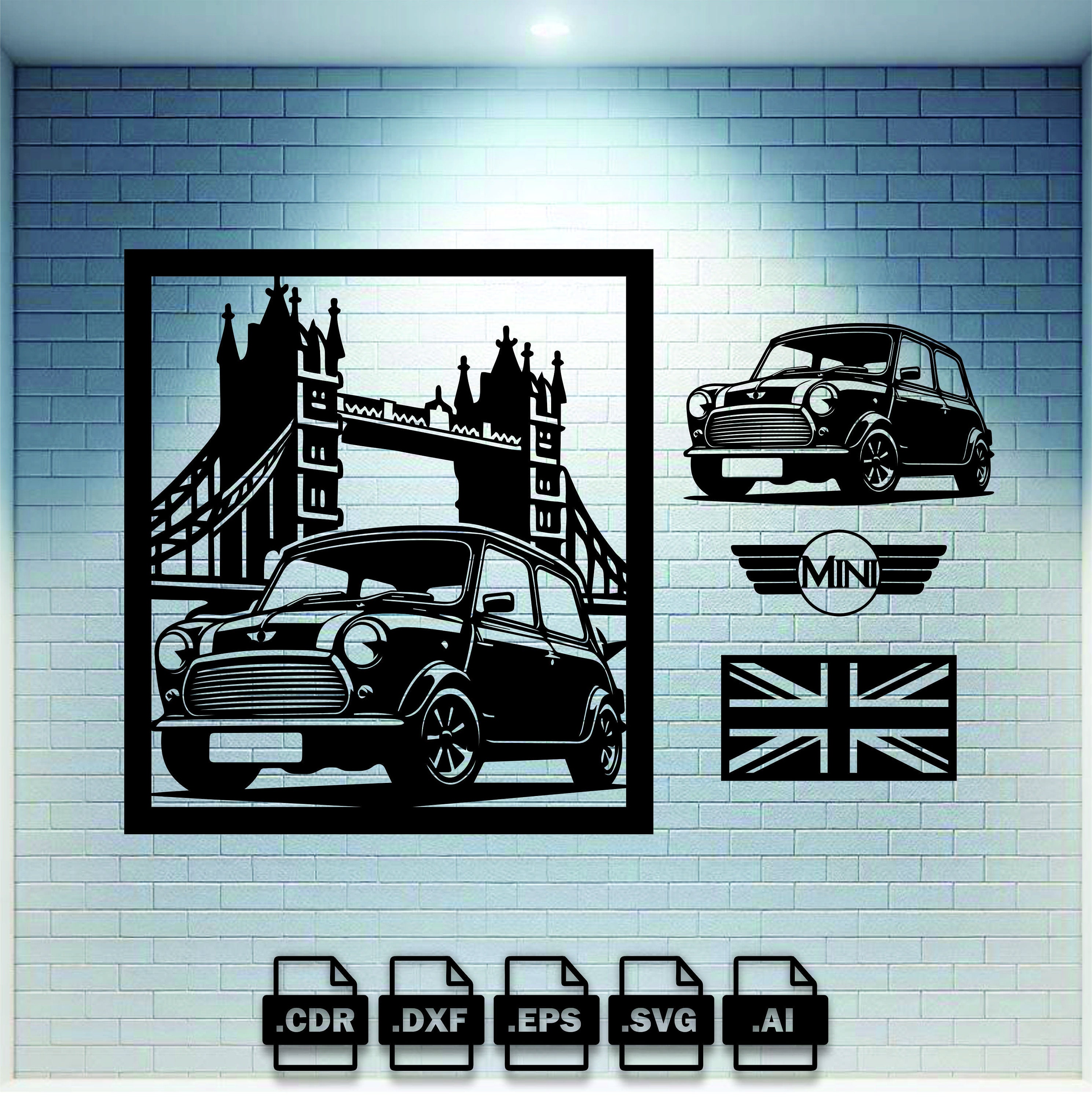 Mini Cooper Wall Art Vector - Kit of 3 Designs (svg, Dxf, Ai, Cdr ...