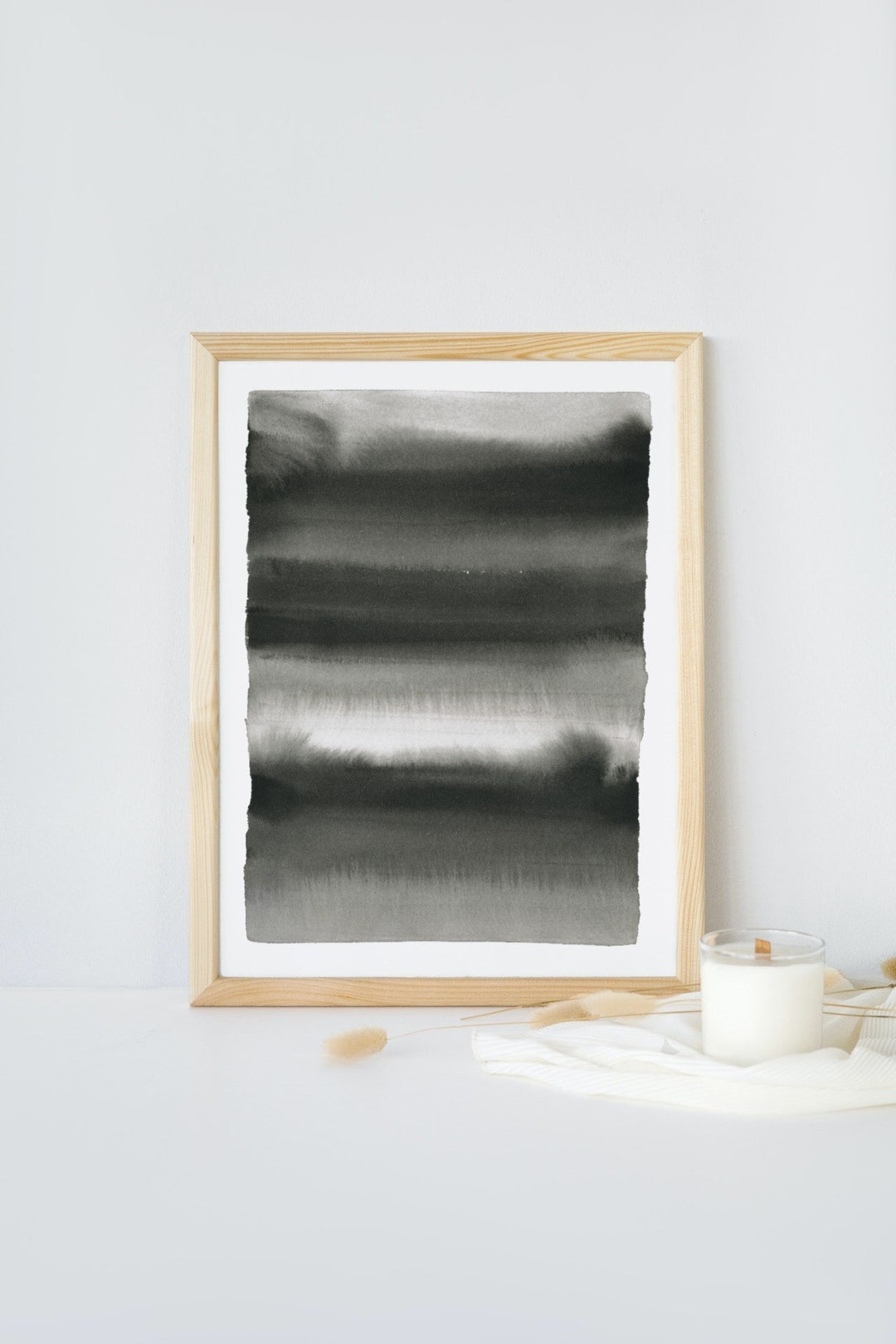 Black Abstract Landscape Watercolor Print | Gray Mist Art Print - Etsy