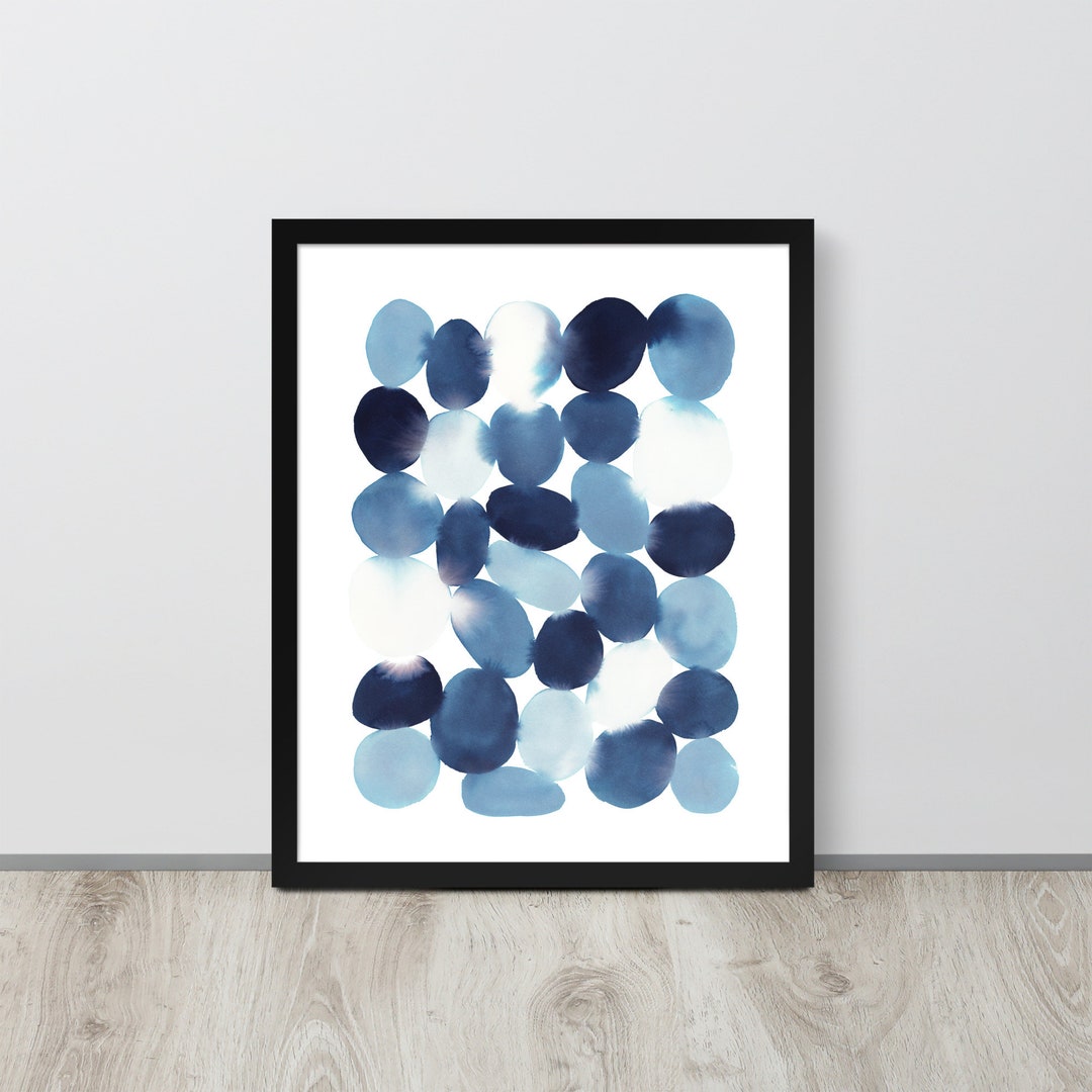 Blue Abstract Ovals Watercolor Framed Print, Office Wall Art for Work ...