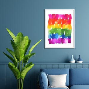 Rainbow Geometric Watercolor Wall Art - Etsy