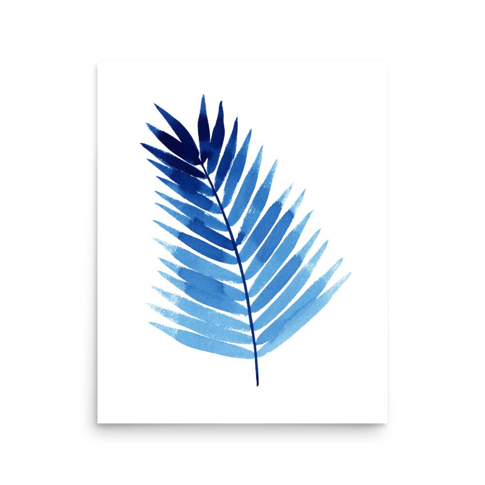 Blue Palm Leaf Watercolor Print Tropical Blue Palm Poster - Etsy