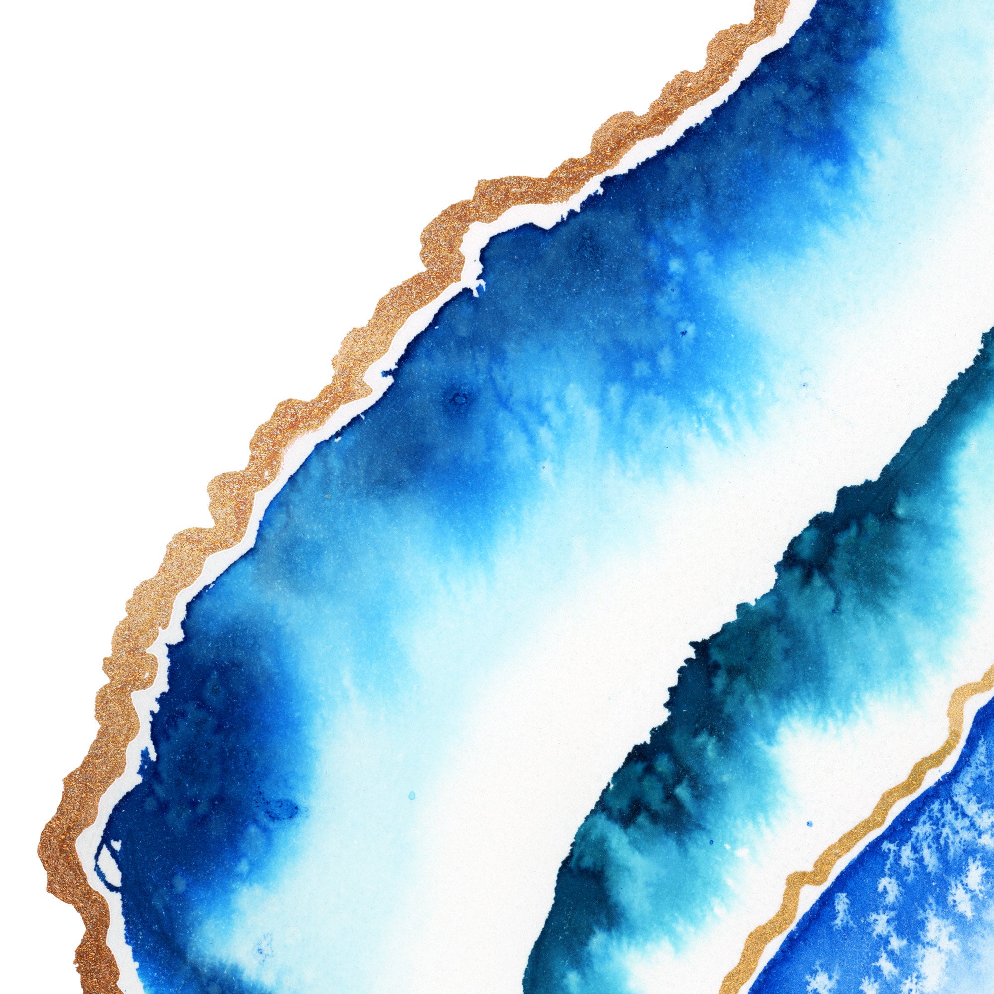 Blue Agate Watercolor Print, Gold Trim, Teal Agate Print - Etsy