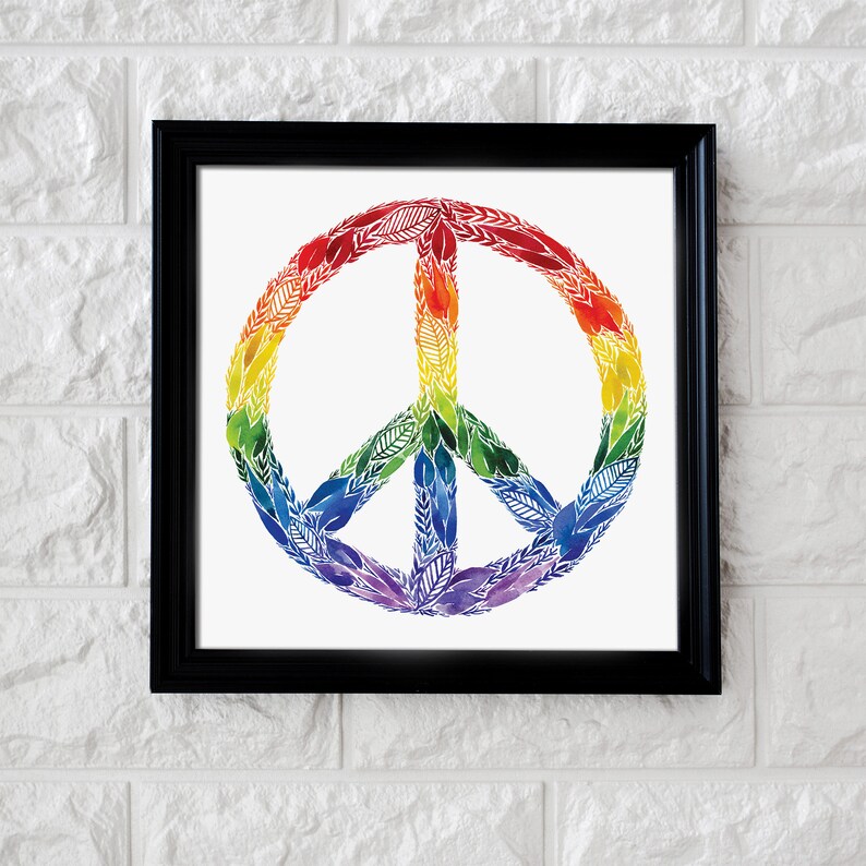 Rainbow Peace Sign Watercolor Print, Wall Decor, Gallery Wall - Etsy