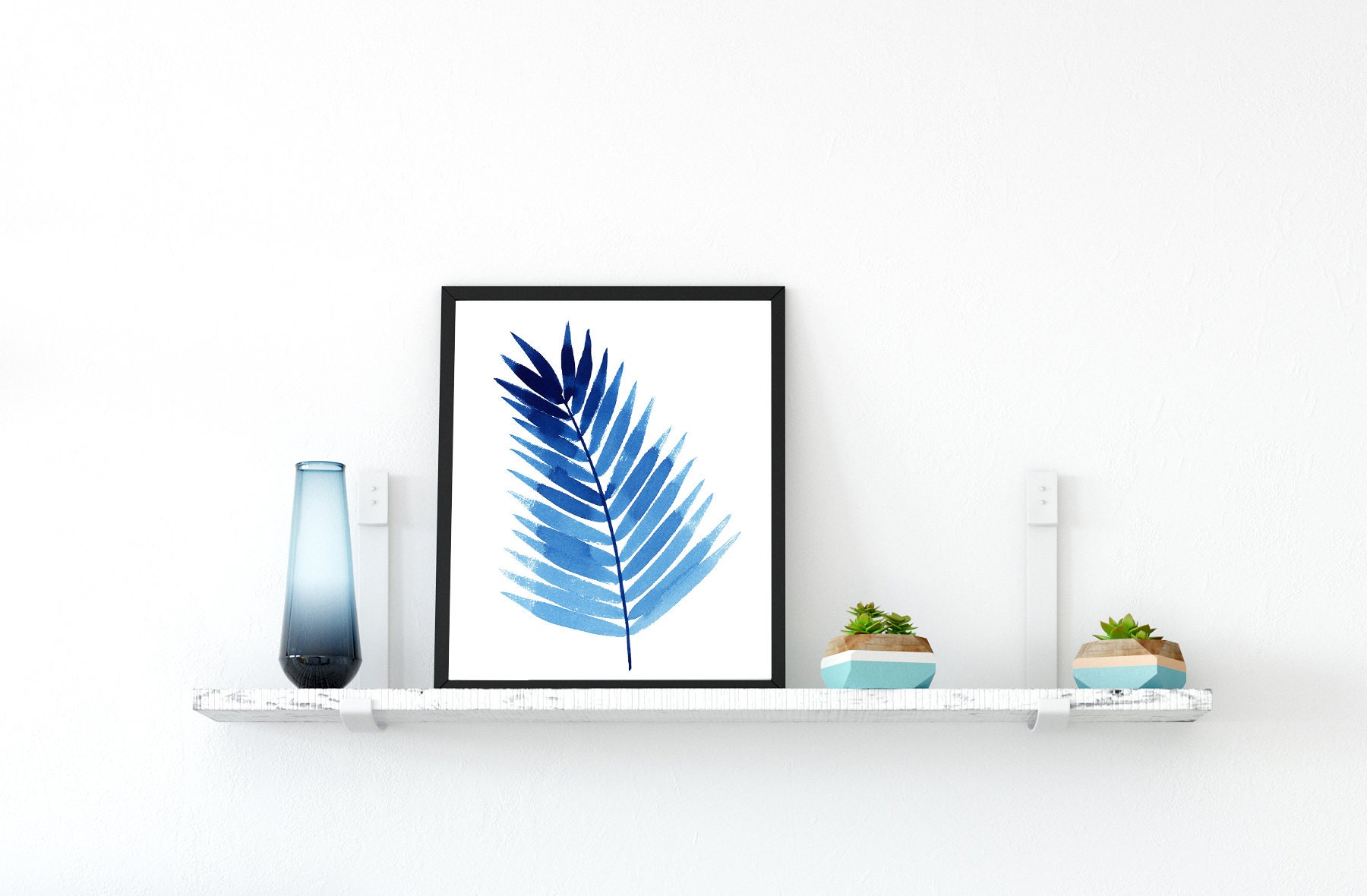 Blue Palm Leaf Watercolor Print Tropical Blue Palm Poster - Etsy