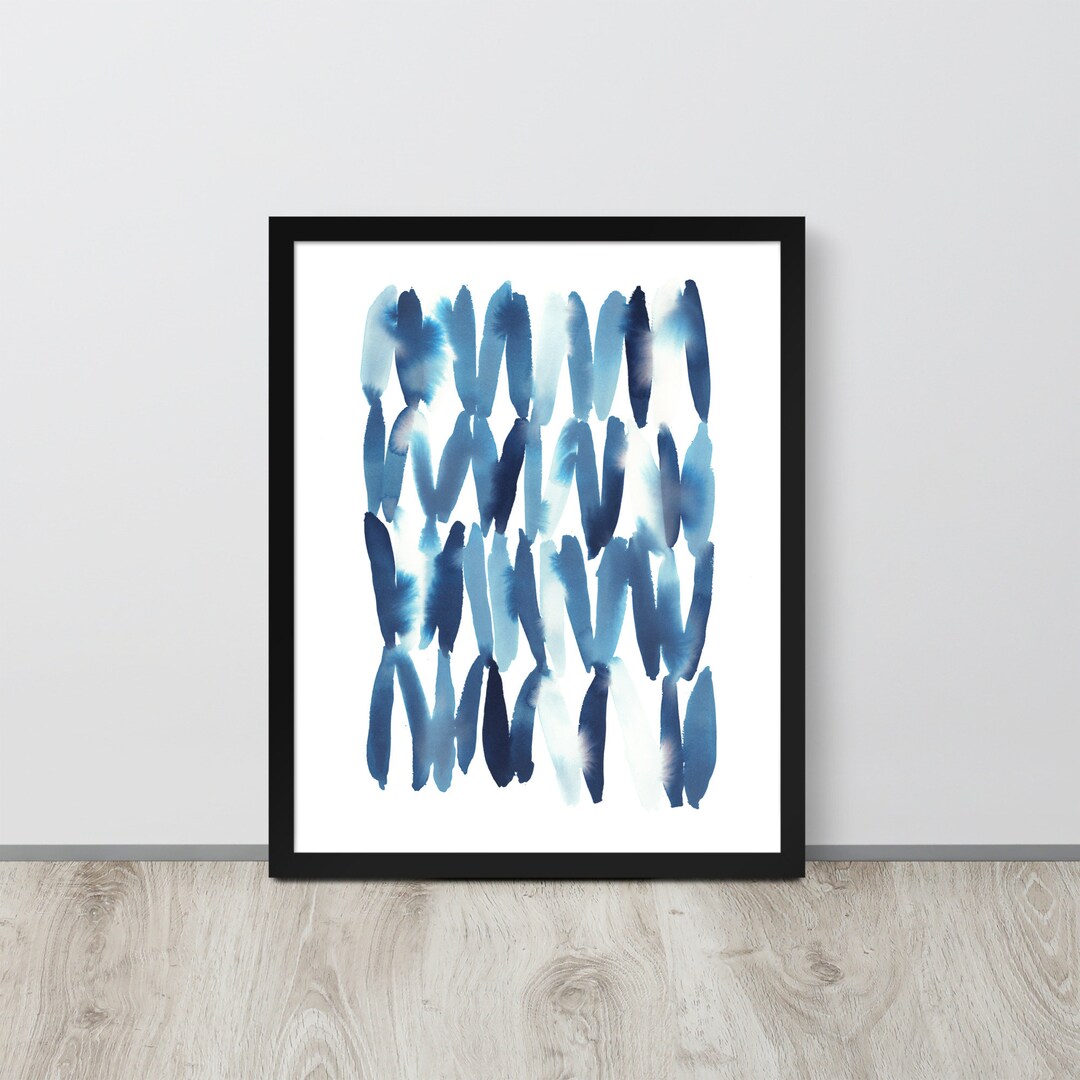 Blue Abstract Lines Watercolor Framed Print, Home Staging Art - Etsy