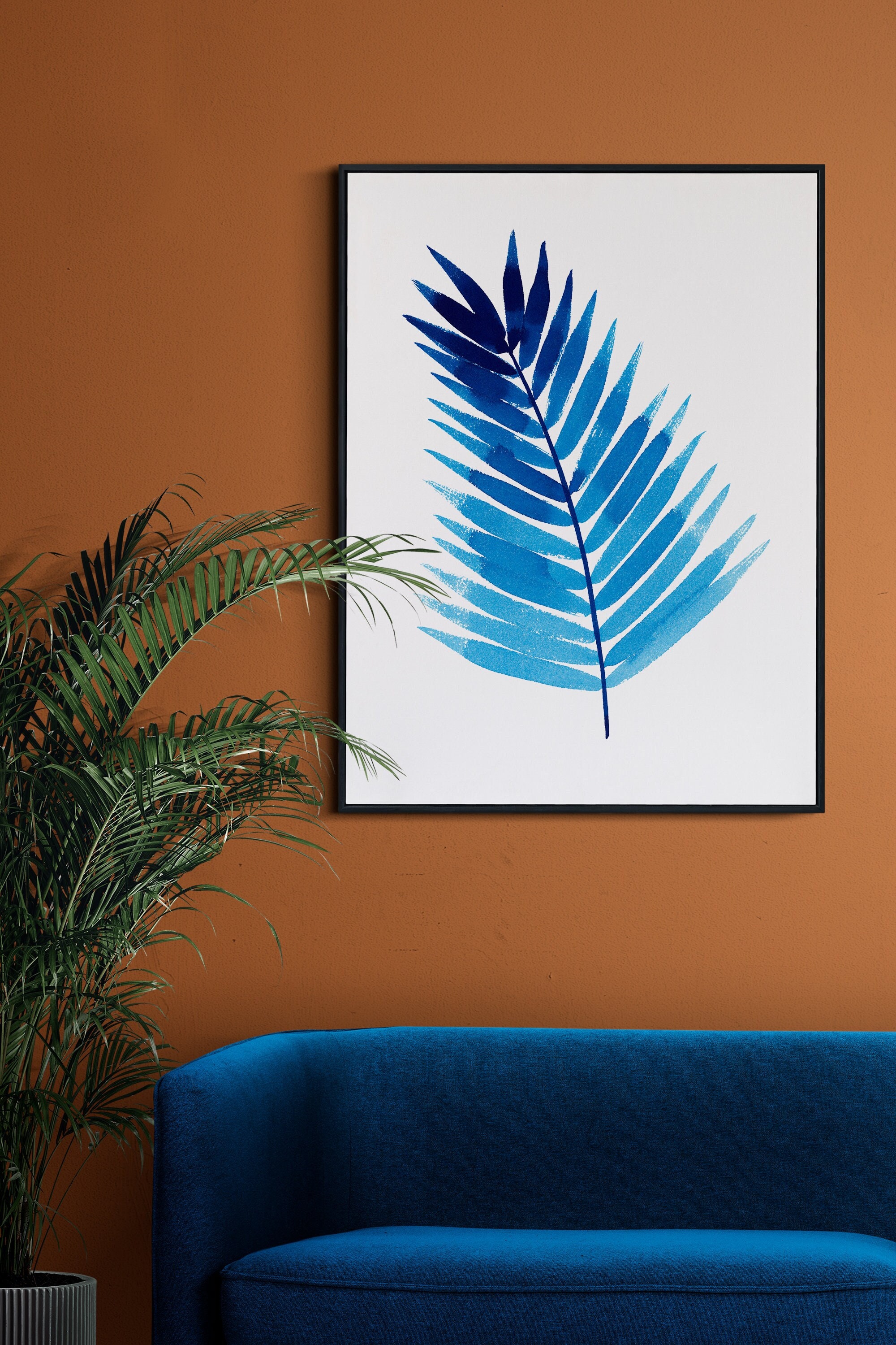 Blue Palm Leaf Watercolor Print Tropical Blue Palm Poster - Etsy