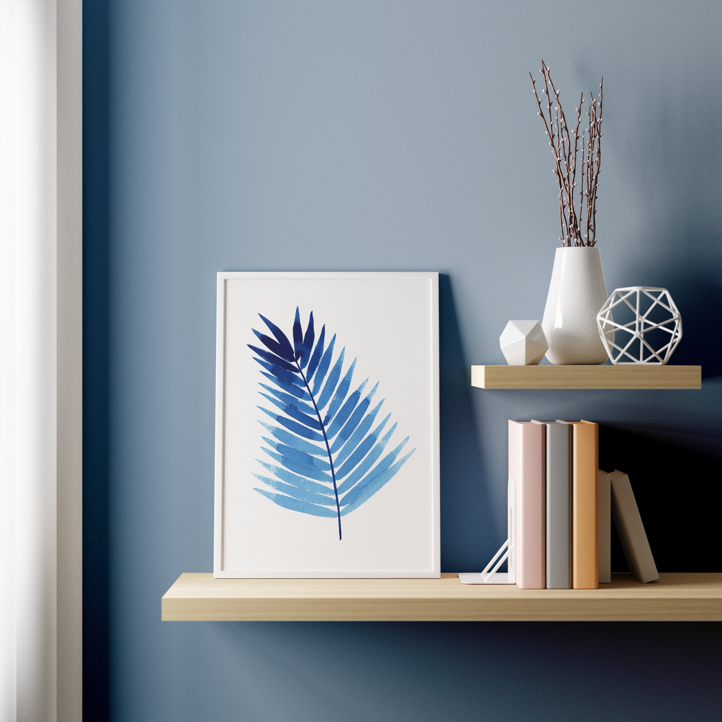 Blue Palm Leaf Watercolor Print Tropical Blue Palm Poster - Etsy