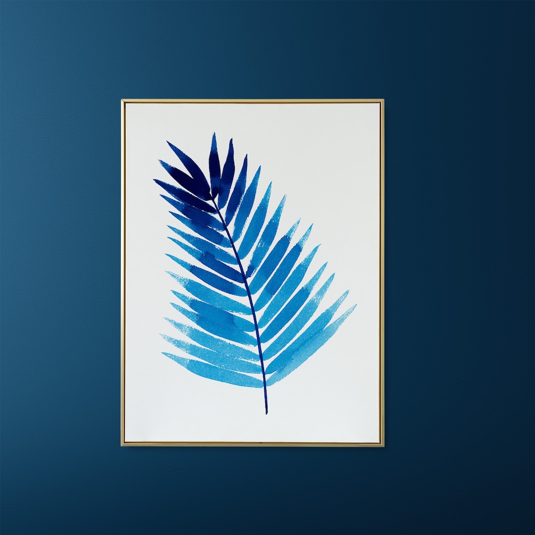 Blue Palm Leaf Watercolor Print | Tropical Blue Palm Poster - Etsy