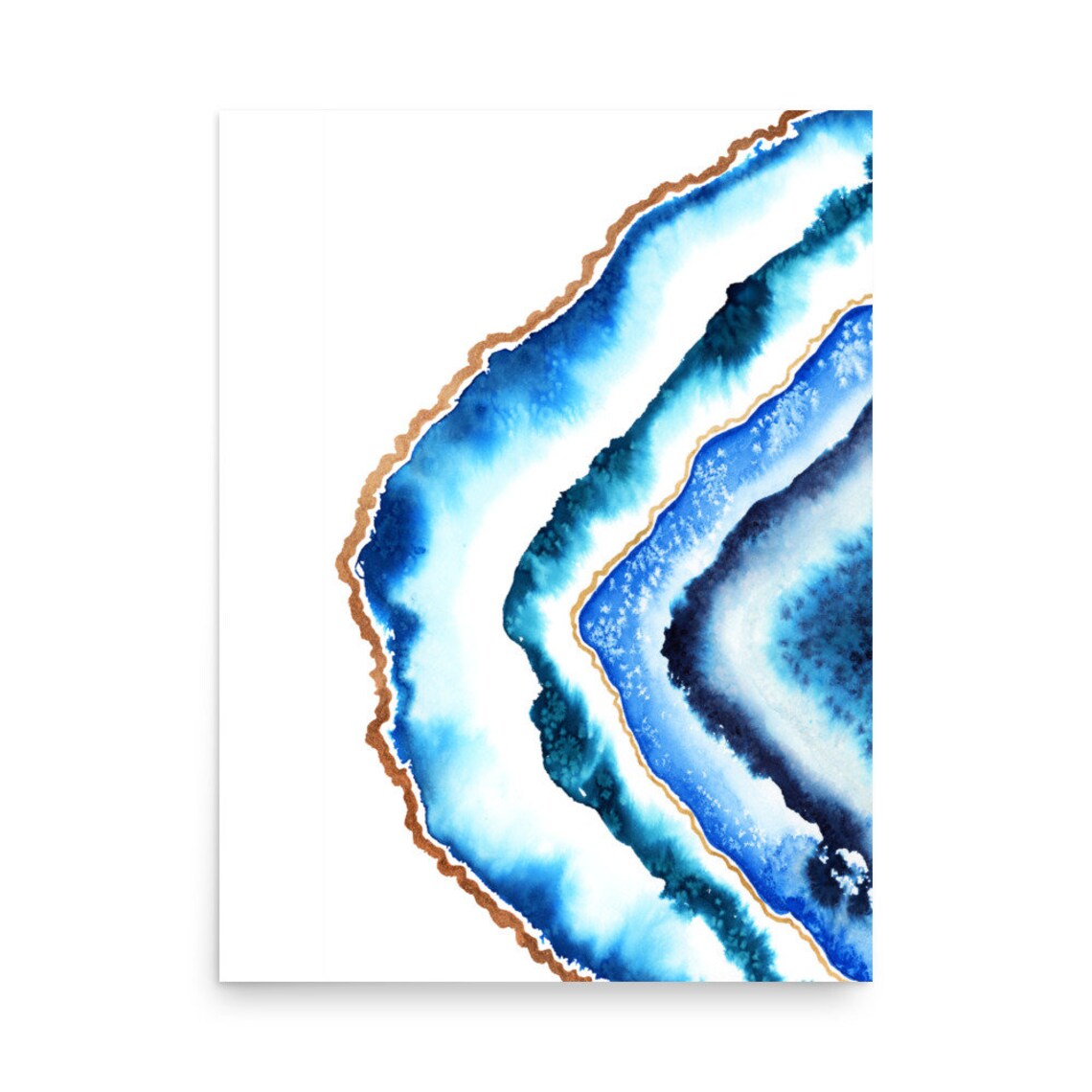 Blue Agate Watercolor Print, Gold Trim, Teal Agate Print - Etsy