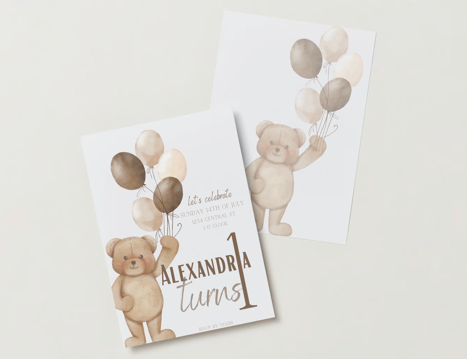 Teddy Bear 1st Birthday Invitation Template | Instant Download ...