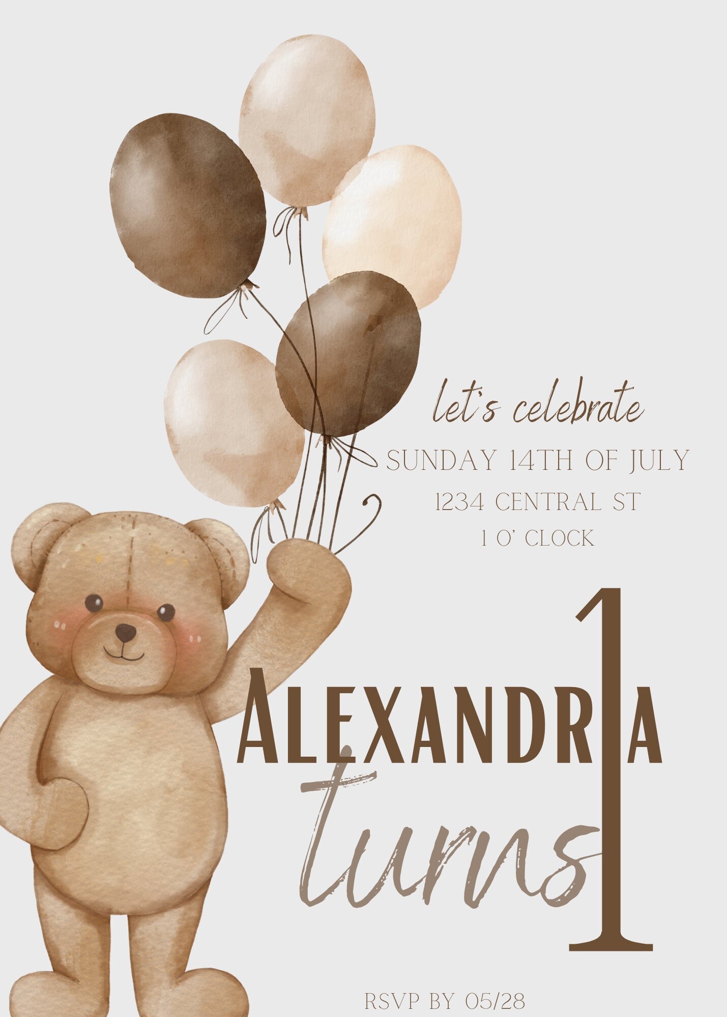Teddy Bear 1st Birthday Invitation Template | Instant Download ...