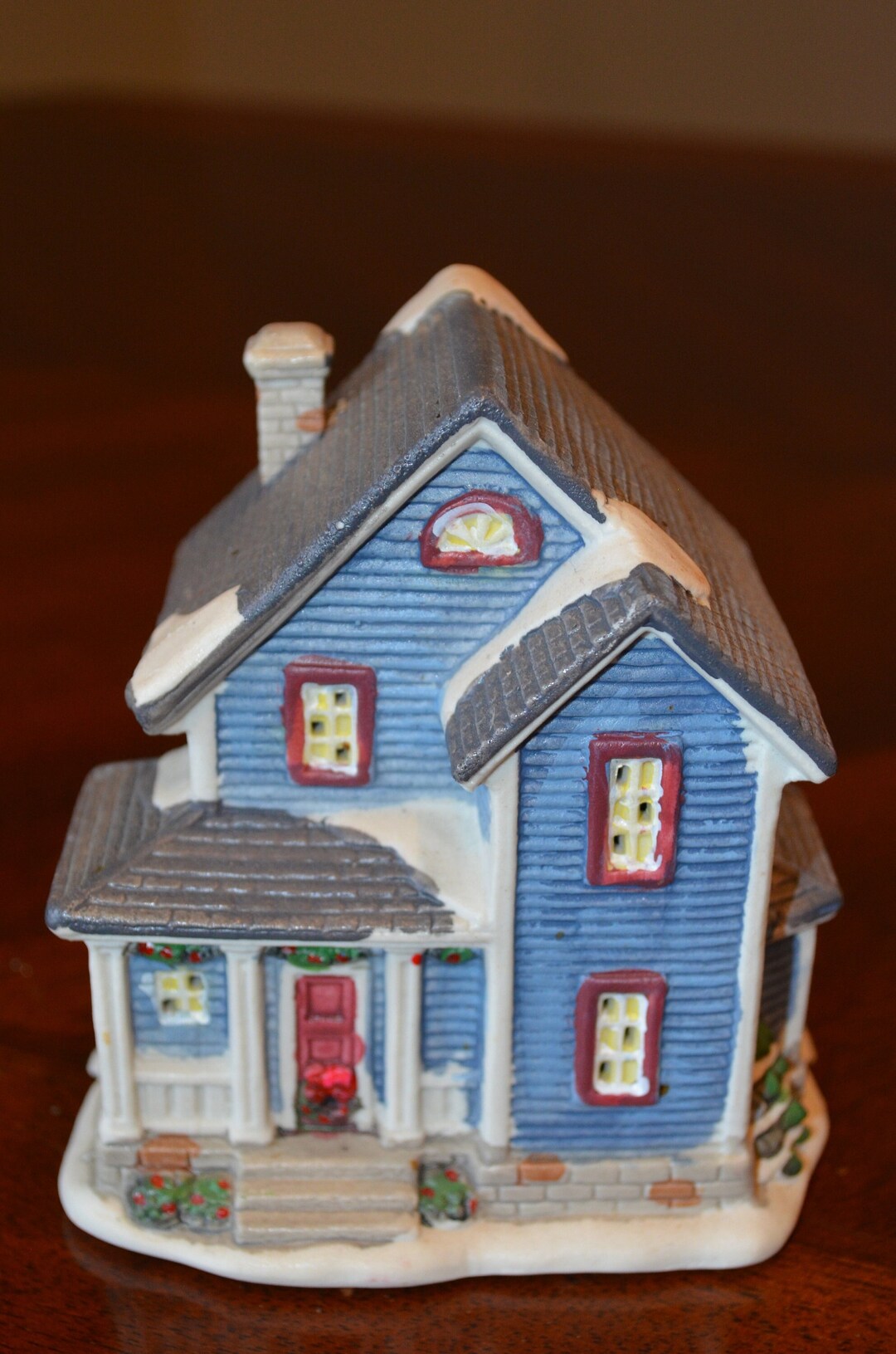 Christmas Village Blue House - Etsy