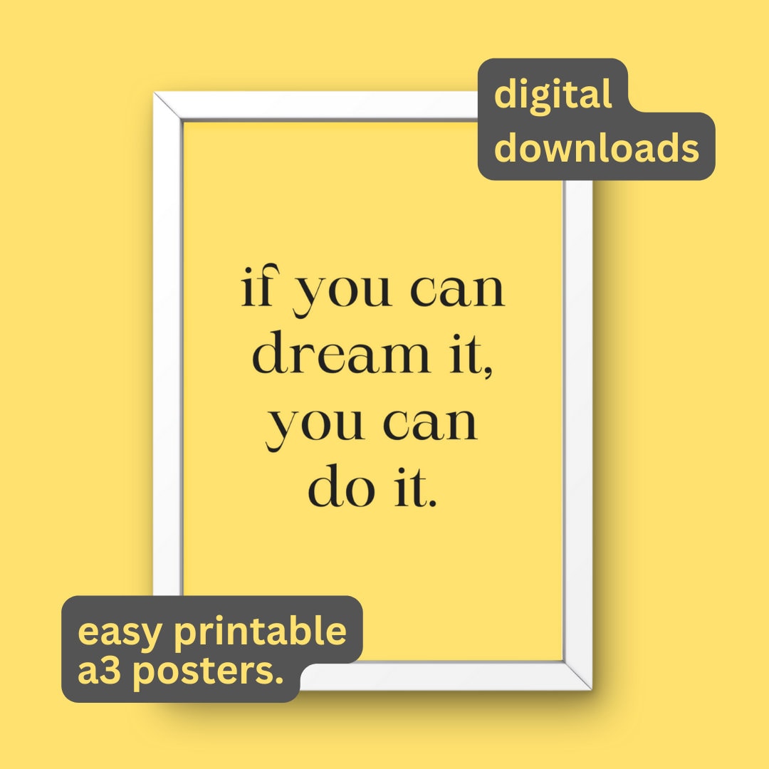 Carteles digitales imprimibles con texto si puedes soñarlo, puedes ...