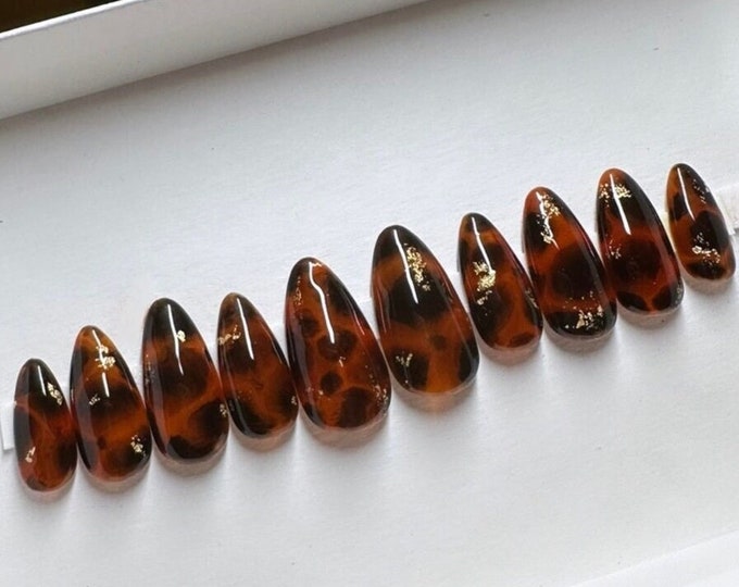 Tortoise Shell Nail Design Press on Nails | French Tip Fall Nails ...