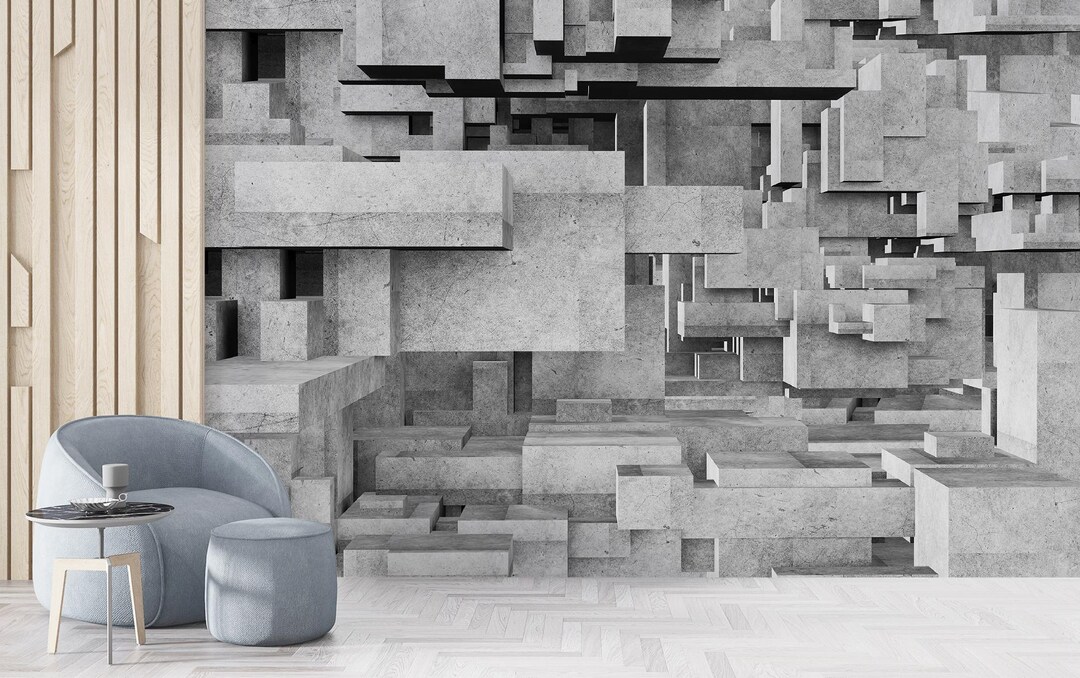 Concrete 3D Blocks Wallpaper Wall Mural Geometric Architectural ...