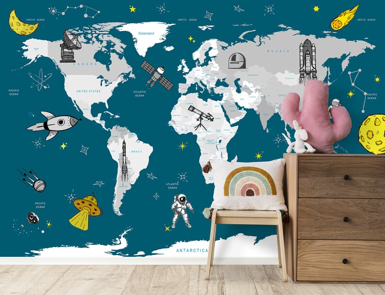 Child World Map Baby Room Wallpaper Kids Print Peel and Stick Nursery ...