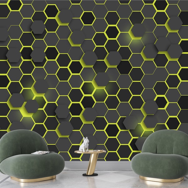 Yellow Hexagon Wallpaper - Etsy
