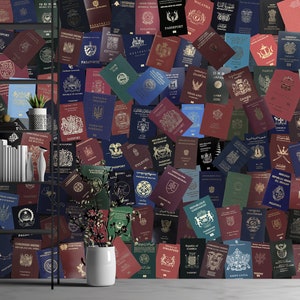 Collage of Passports Wallpaper Peel and Stick Wall Mural Collage of ...