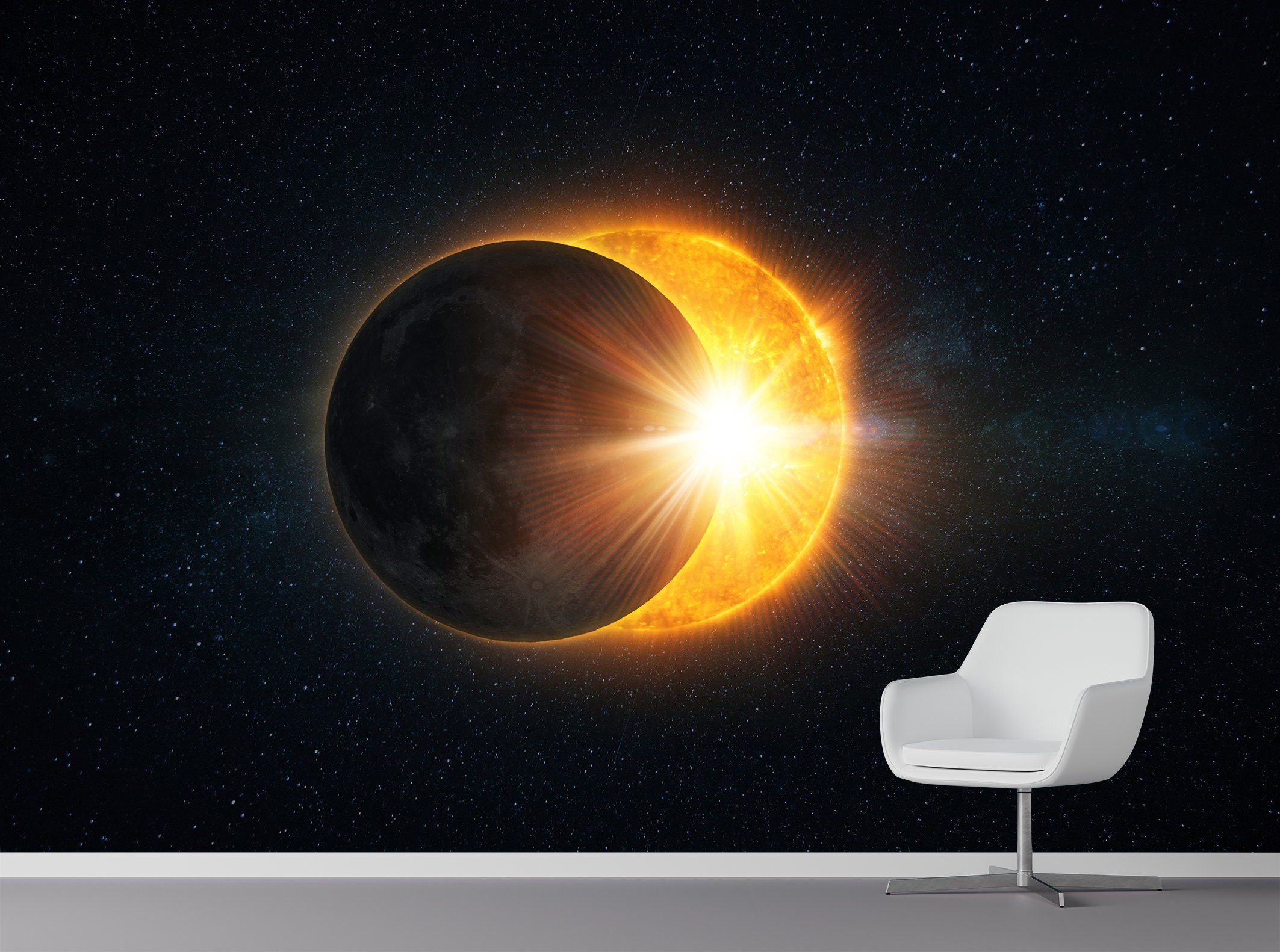 Solar Eclipse Mural Print Wallpaper Peel and Stick Rays of - Etsy